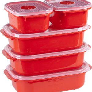 Décor Microsafe Oblong | Microwave Containers | BPA Free | Steam Release Vent | Dishwasher Safe, 5pk, Red