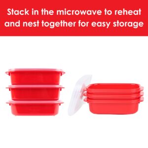 Décor Microsafe Oblong | Microwave Containers | BPA Free | Steam Release Vent | Dishwasher Safe, 5pk, Red