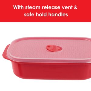 Décor Microsafe Oblong | Microwave Containers | BPA Free | Steam Release Vent | Dishwasher Safe, 5pk, Red