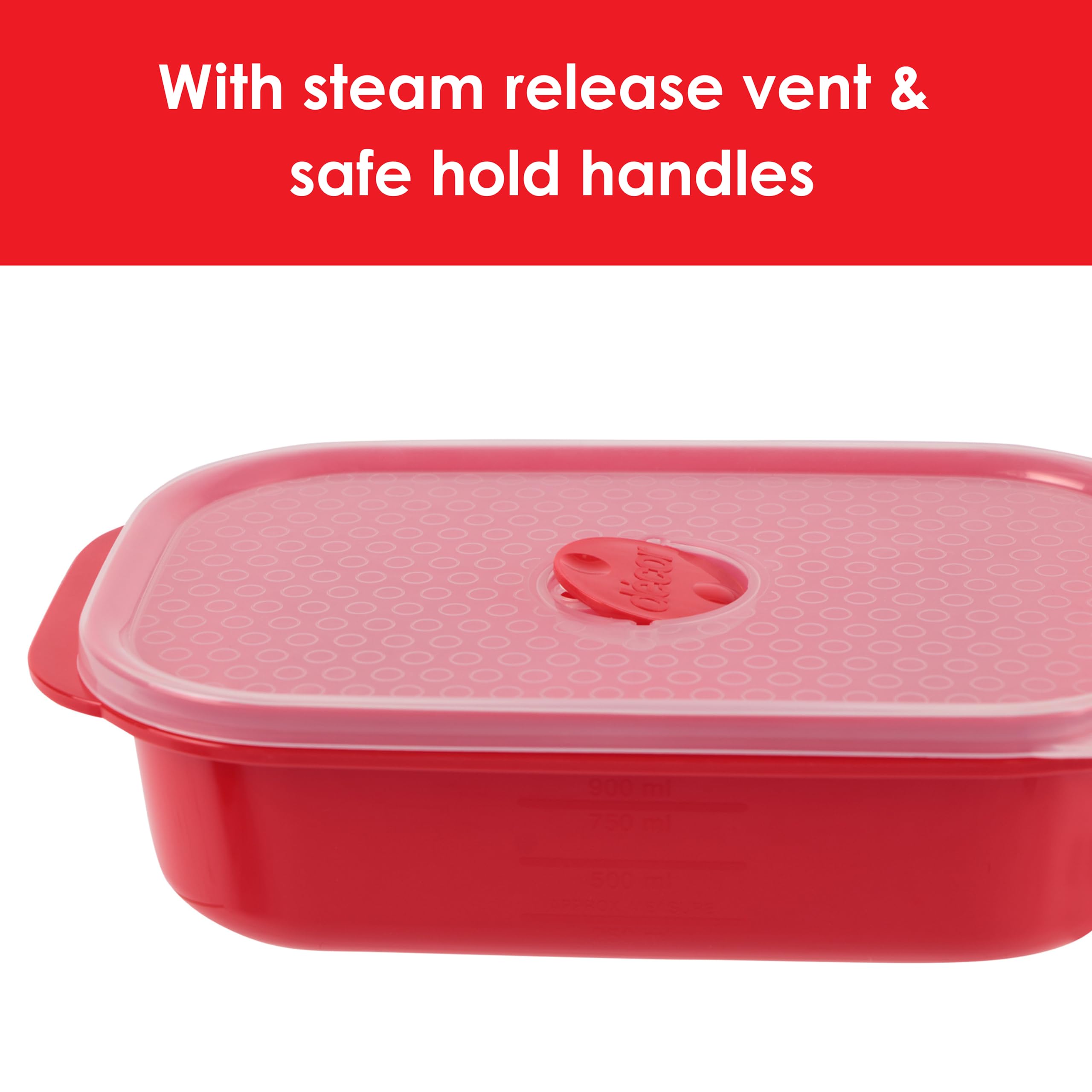 Décor Microsafe Oblong | Microwave Containers | BPA Free | Steam Release Vent | Dishwasher Safe, 5pk, Red