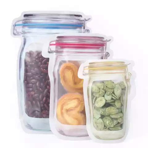 Reusable Mylar Storage Bags, 32 Ziplock Sealing Food Preserve Mason Jar Bags, Easy to fill and seal, Moisture proof, Transparent matte, Smooth edges, Sizes Large, Medium, Small