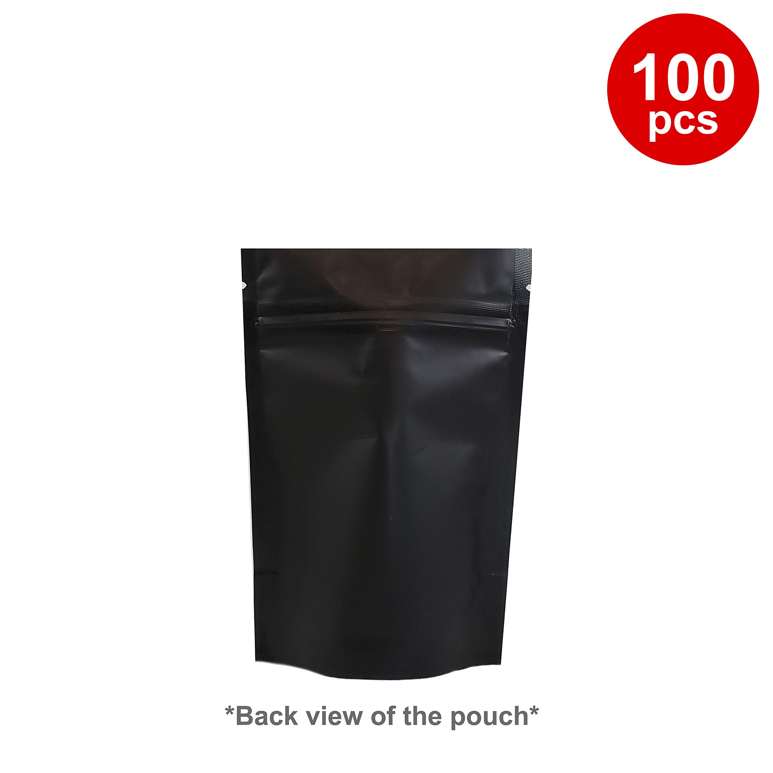 Matte Black/Clear Mylar Stand Up Bags Pouches with Zipper for Food Storage 3.5" x 5" x 2" (Up to 1oz) 100 pcs