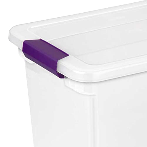 Sterilite 27 Qt ClearView Latch Storage Box Stackable Bin with Latching Lid, Plastic Container to Organize Clothes in Closet, Clear Base, Lid, 24-Pack