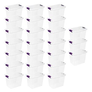 Sterilite 27 Qt ClearView Latch Storage Box Stackable Bin with Latching Lid, Plastic Container to Organize Clothes in Closet, Clear Base, Lid, 24-Pack