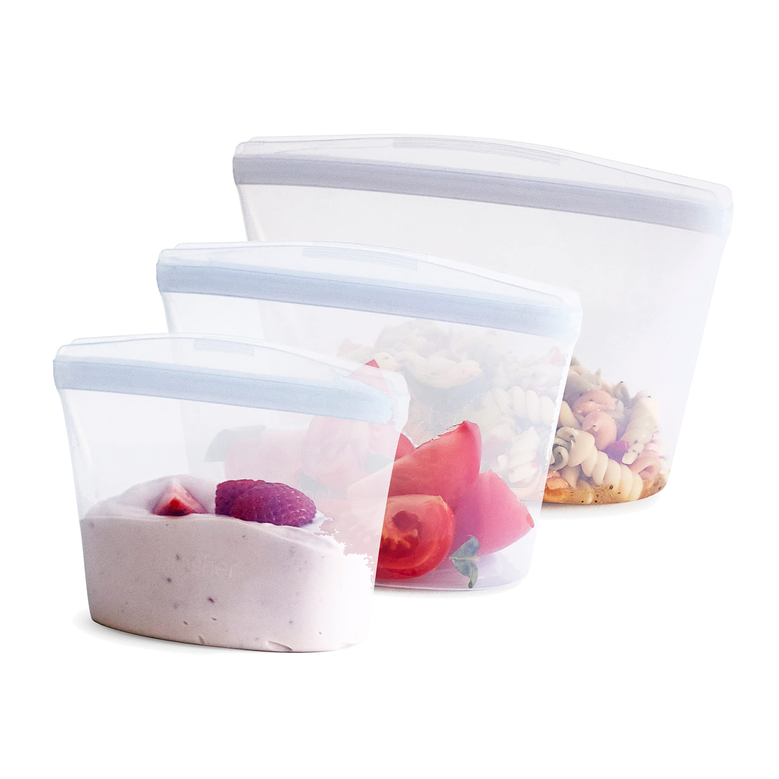 Stasher Silicone Reusable Storage Bag, Bundle 3-Pack Bowls (Clear) & Silicone Reusable, Stand-Up Mid (Clear)