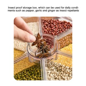 Grain Dispenser, Rice Storage Container Large Capacity, 6 Grid 360° Rotating Sealed Grain Food Storage Box Rice Bucket Dry Food Fruit Box for Kitchen(11lb)