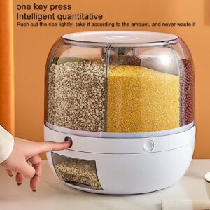 Grain Dispenser, Rice Storage Container Large Capacity, 6 Grid 360° Rotating Sealed Grain Food Storage Box Rice Bucket Dry Food Fruit Box for Kitchen(11lb)