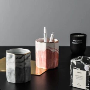 123Arts Ceramic Marble Pen Holder Makeup Brush Storage Container Home Storage Container