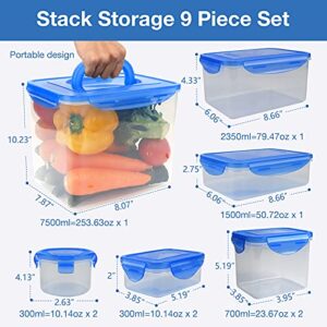 9 Pack Airtight Food Storage Container Set, Stackable Kitchen Storage Containers, 7.5L/ 253.6OZ Large ​Size, BPA-Free, Leak Proof, Freezer/Microwave Safe