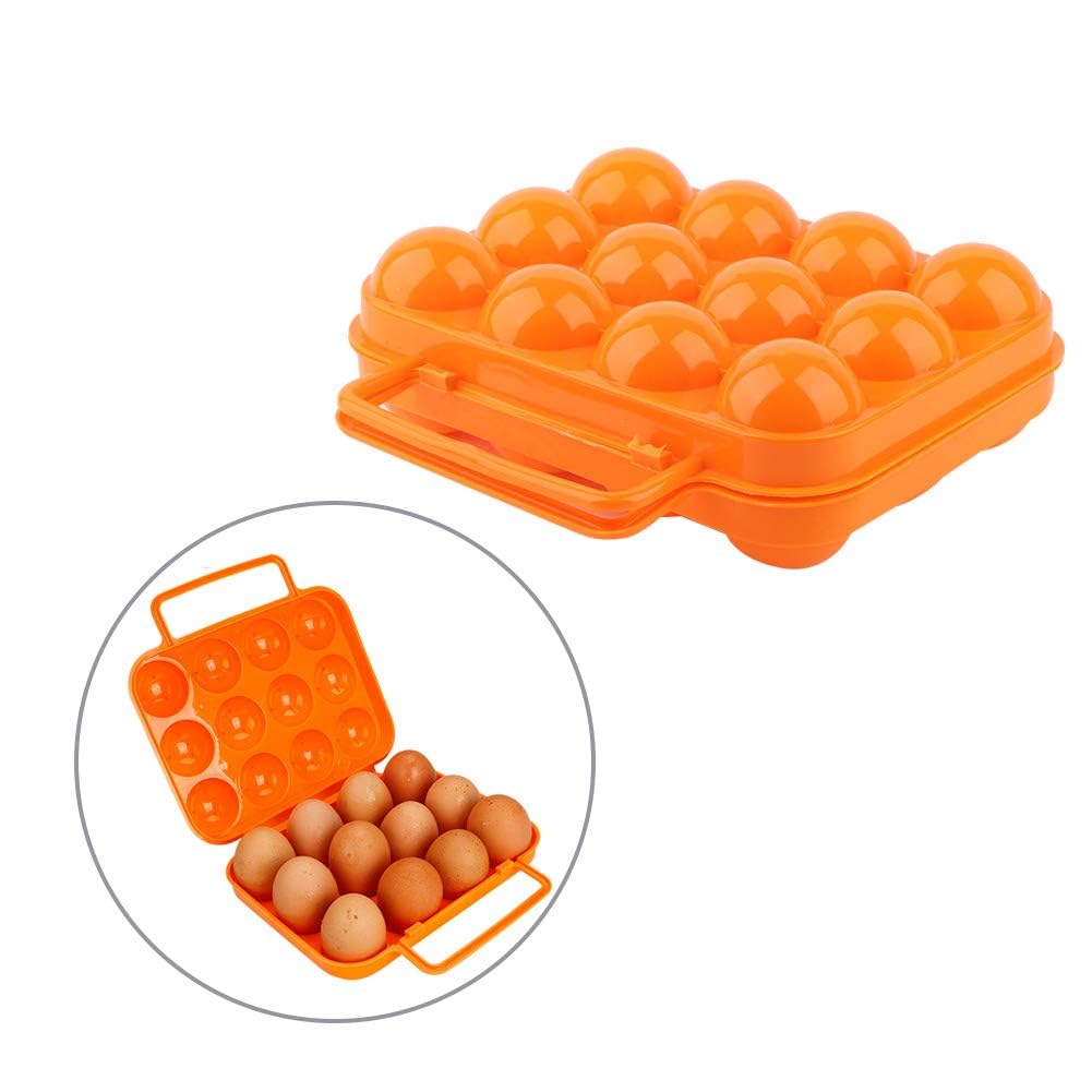 HERCHR Shatterproof Plastic Egg Carrier Holder with Lid, Orange, 12 Eggs Capacity