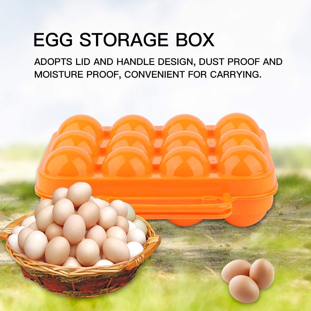 HERCHR Shatterproof Plastic Egg Carrier Holder with Lid, Orange, 12 Eggs Capacity