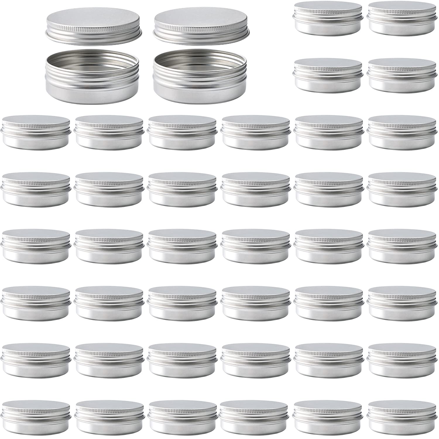 LZHAMZ 42 Pack 2 Oz Metal Round Tins Aluminum Tin Cans Containers with Screw Lid for Salve, Spices or Candies