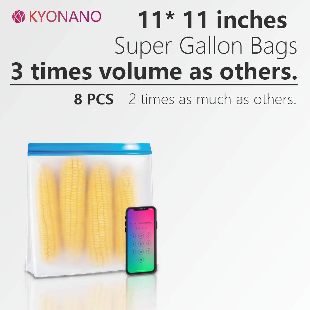 KYONANO Reusable Sandwich & Snacks Bags 10 Pack, Reusable Ziplock Storage Bags Freezer Safe, Extra Thick PEVA Material BPA/Plastic Free Bags for Lunch, Snacks, Toiletries, Make-up