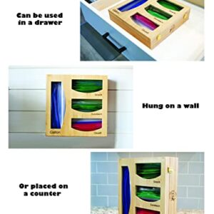 Ziplock Bag Organizer - Stylish Bamboo Zip Lock Storage Organization For Your Kitchen Drawers Cabinet Or Pantry - Wall Mount With Hinge Open Lid And Compression Clasps Great For A Gift