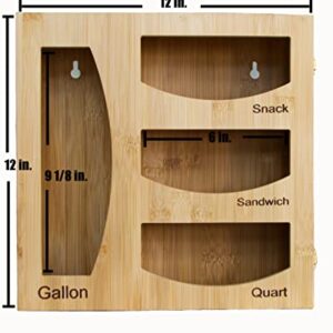 Ziplock Bag Organizer - Stylish Bamboo Zip Lock Storage Organization For Your Kitchen Drawers Cabinet Or Pantry - Wall Mount With Hinge Open Lid And Compression Clasps Great For A Gift