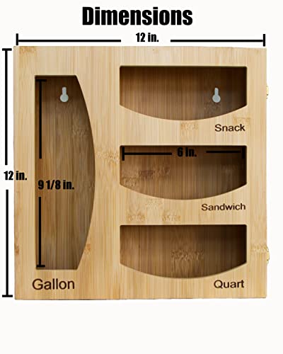 Ziplock Bag Organizer - Stylish Bamboo Zip Lock Storage Organization For Your Kitchen Drawers Cabinet Or Pantry - Wall Mount With Hinge Open Lid And Compression Clasps Great For A Gift