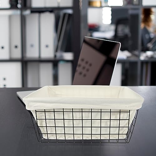 Hemoton Metal Wire Baskets Storage Baskets with Linen Liner Rustic Style Flower Pots Cover Desktop Sundries Basket Pantry Storage Bin for Home Decor and Organizing