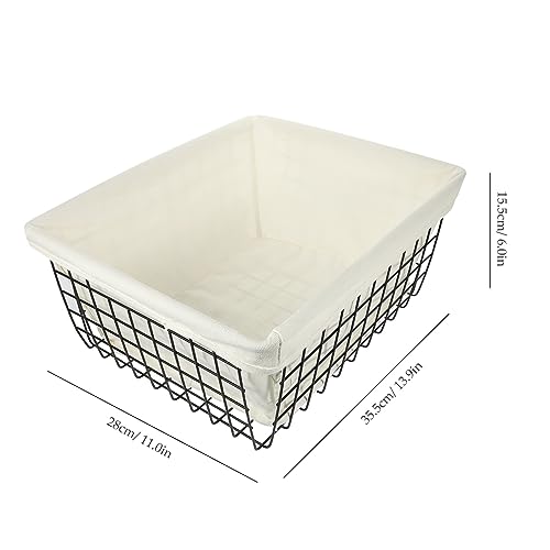 Hemoton Metal Wire Baskets Storage Baskets with Linen Liner Rustic Style Flower Pots Cover Desktop Sundries Basket Pantry Storage Bin for Home Decor and Organizing