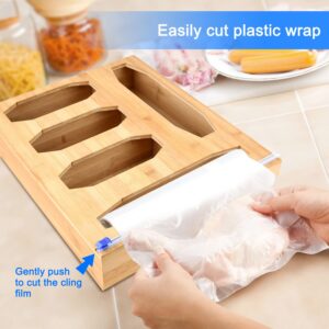 WXJ13 Ziplock Bag Organizer Wrap Dispenser - Kitchen Foil and Plastic Wrap Organizer, Aluminum foil Dispenser with Cutter Labels,Suitable Gallon, Quart Slider, Sandwich and Snack Bags