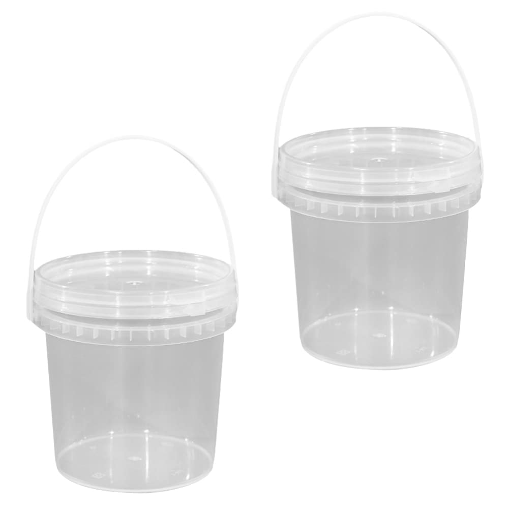 UPKOCH 2Pcs Ice Cream Tub with Lid and Handle Clear Plastic Ice Cream Pails Container for Homemade Ice- Cream Storage 2L