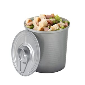 restaurantware 4 oz round silver plastic tin can - with lid - 2 1/2" x 2 1/2" x 2 3/4" - 20 count box