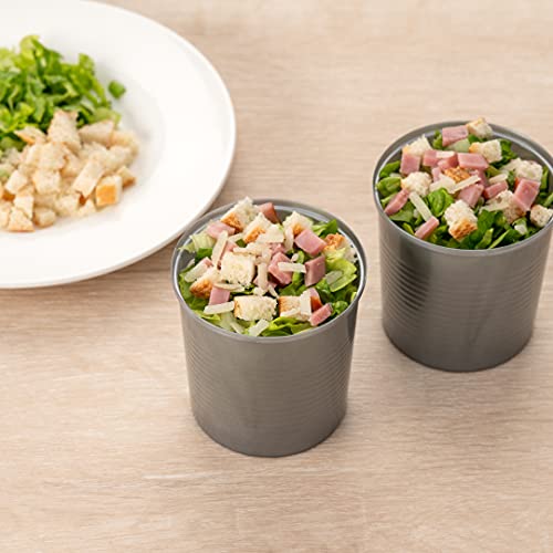 Restaurantware 4 oz Round Silver Plastic Tin Can - with Lid - 2 1/2" x 2 1/2" x 2 3/4" - 20 count box