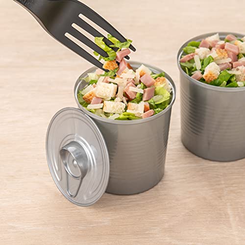 Restaurantware 4 oz Round Silver Plastic Tin Can - with Lid - 2 1/2" x 2 1/2" x 2 3/4" - 20 count box