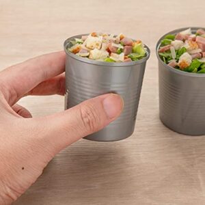 Restaurantware 4 oz Round Silver Plastic Tin Can - with Lid - 2 1/2" x 2 1/2" x 2 3/4" - 20 count box