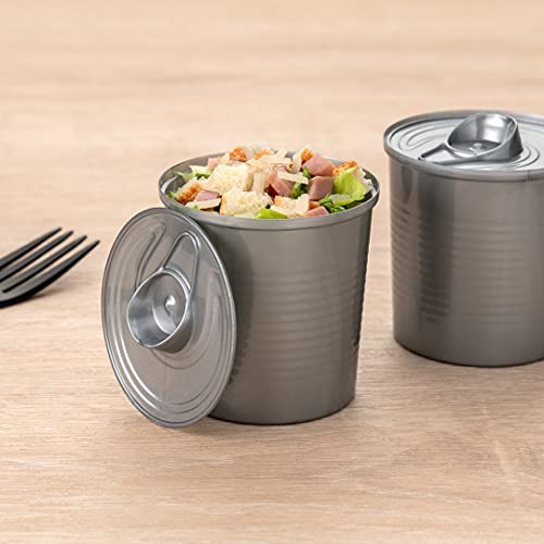 Restaurantware 4 oz Round Silver Plastic Tin Can - with Lid - 2 1/2" x 2 1/2" x 2 3/4" - 20 count box