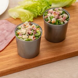 Restaurantware 4 oz Round Silver Plastic Tin Can - with Lid - 2 1/2" x 2 1/2" x 2 3/4" - 20 count box