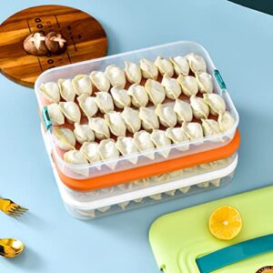 OHEPFD Refrigerator Organizer Bins,Food Storage Containers with Lids Dumpling Storage Box 3-Layer Stackable Food Storage Tray Organizer Holder for Kitchen Fridge, Green, 30.5x23x12cm