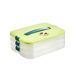 OHEPFD Refrigerator Organizer Bins,Food Storage Containers with Lids Dumpling Storage Box 3-Layer Stackable Food Storage Tray Organizer Holder for Kitchen Fridge, Green, 30.5x23x12cm