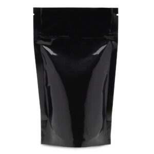 100 pack 1/2 oz black child resistant 5"x8"x2.5" stand up pouch smell proof bags