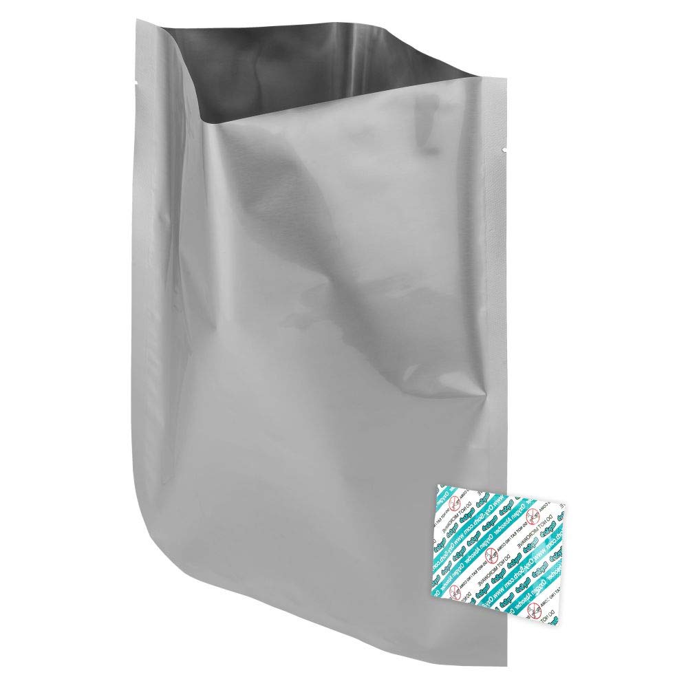 Dry-Packs 1-Gallon, 10"x14" Mylar Bags and 300cc Oxygen Absorbers, 100 Pack - for Food Shipping & Storage,Silver - AI-10074