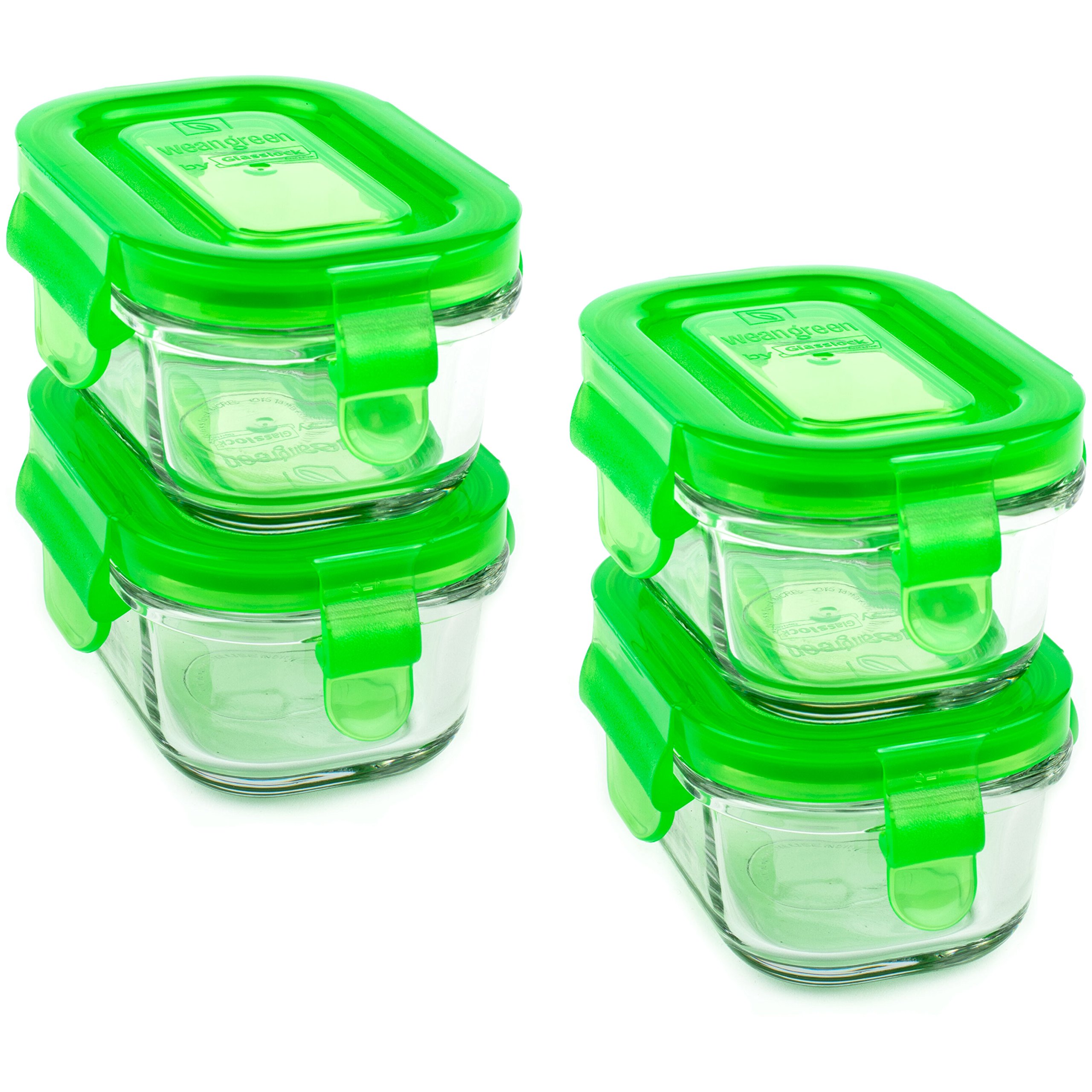 Wean Green Wean Tubs 5 Ounce Baby Food Glass Containers - Pea (Set of 4)