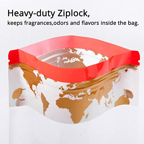 QQ Studio Clear Multi-Sized Windowed Resealable Stand Up Food Pouches with Gold Map Design (14x24cm (5.5x7.9"))