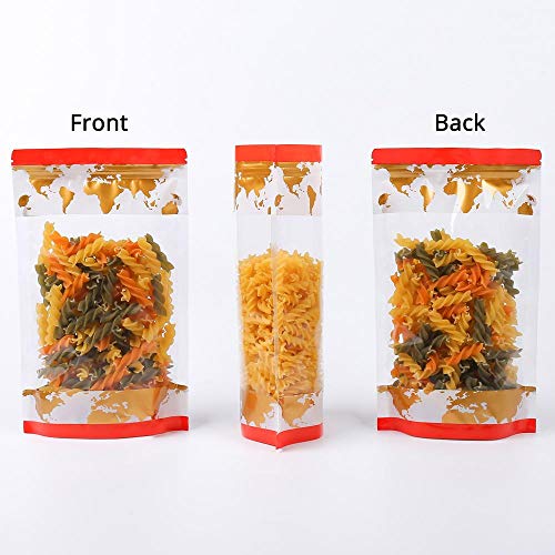 QQ Studio Clear Multi-Sized Windowed Resealable Stand Up Food Pouches with Gold Map Design (14x24cm (5.5x7.9"))