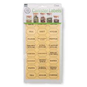 handy housewares clear kitchen pantry preprinted storage canister labels set - 48 stickers - tag and organize spices, dry goods and more!