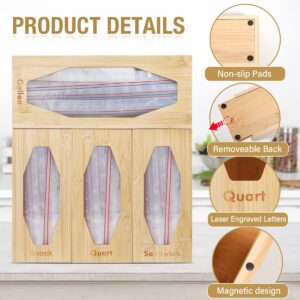 4 Pcs/Set Ziplock Bag Storage Organizer Food Storage Bag Holders Bamboo Kitchen Drawer Organizer Ziplock Bag Dispenser for Gallon, Quart, Sandwich, Snack Bags