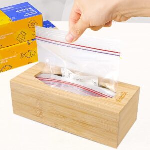 4 Pcs/Set Ziplock Bag Storage Organizer Food Storage Bag Holders Bamboo Kitchen Drawer Organizer Ziplock Bag Dispenser for Gallon, Quart, Sandwich, Snack Bags