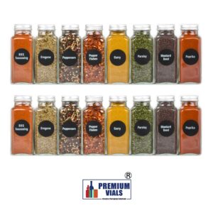 8 Extra Large, 8oz, BEST VALUE, Glass Spice Jars with 113 PVC Clear, plus 126 pre-printed Spice Chalkboard Labels. 8 Square Empty Jars, Airtight Cap, Pour/Sift Shakers