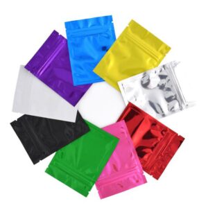 100 Pieces Colorful Self Sealing Zip Mylar Packing Pouch Storage Food Accessory Snack Package Bags Heat Seal Tear Notches Aluminum Foil Wholesale Food Grade Pouches (Color Random) (7.5x6.5cm)