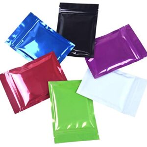 100 Pieces Colorful Self Sealing Zip Mylar Packing Pouch Storage Food Accessory Snack Package Bags Heat Seal Tear Notches Aluminum Foil Wholesale Food Grade Pouches (Color Random) (7.5x6.5cm)