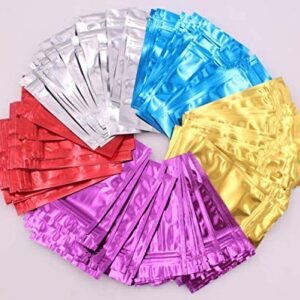 100 Pieces Colorful Self Sealing Zip Mylar Packing Pouch Storage Food Accessory Snack Package Bags Heat Seal Tear Notches Aluminum Foil Wholesale Food Grade Pouches (Color Random) (7.5x6.5cm)