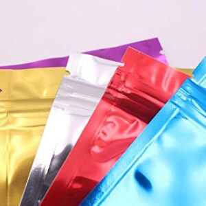 100 Pieces Colorful Self Sealing Zip Mylar Packing Pouch Storage Food Accessory Snack Package Bags Heat Seal Tear Notches Aluminum Foil Wholesale Food Grade Pouches (Color Random) (7.5x6.5cm)