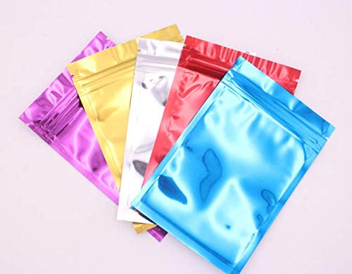 100 Pieces Colorful Self Sealing Zip Mylar Packing Pouch Storage Food Accessory Snack Package Bags Heat Seal Tear Notches Aluminum Foil Wholesale Food Grade Pouches (Color Random) (7.5x6.5cm)