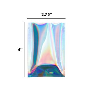 QQ Studio Multi Color Glossy Food Safe Confectionery Dessert SlickSeal™ Flat Bag with Tear Notch (100 Silver Holographic, 2.75" x 4")