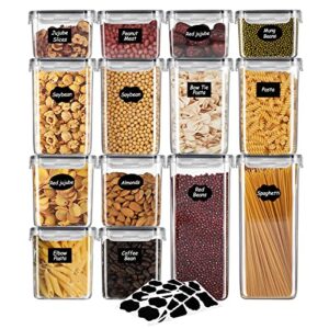 airtight food storage container set 14 pack, kitchen and pantry organization containers, bpa free plastic cereal containers with easy lock lids, kitchen decor with 24 labels & marker