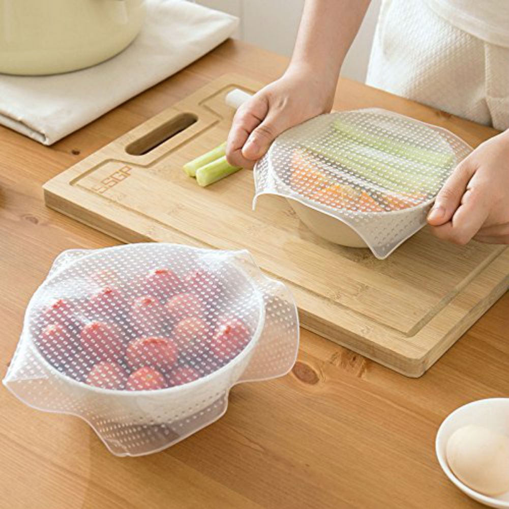 AKOAK 2 Pieces Varisized Reusable Silicone Food Wrappers Eco-friendly Silicone Seal Cover Food Fresh-Keeping Preservative Film