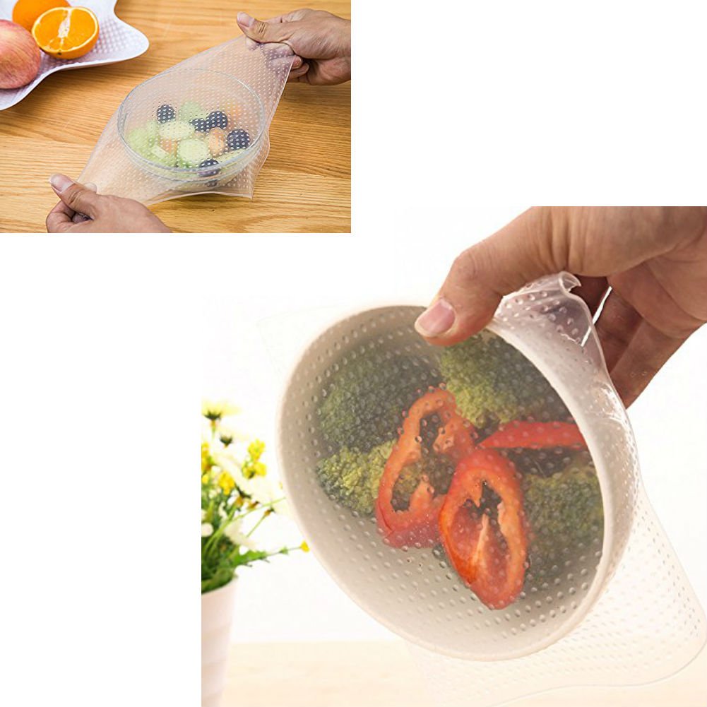 AKOAK 2 Pieces Varisized Reusable Silicone Food Wrappers Eco-friendly Silicone Seal Cover Food Fresh-Keeping Preservative Film